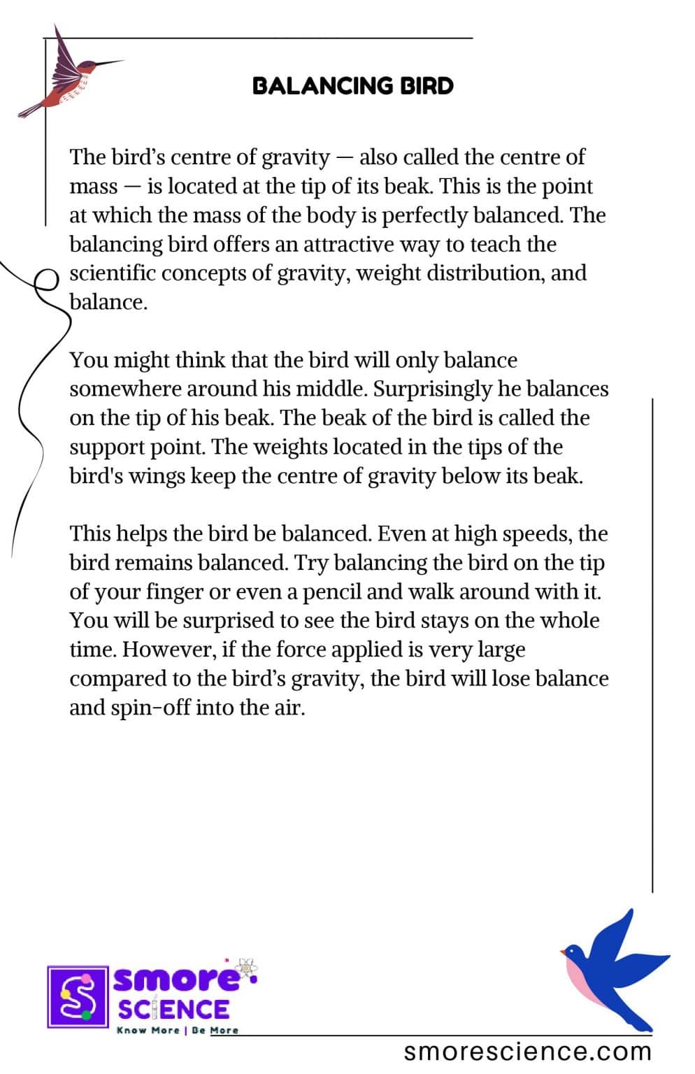 Balancing Bird Template - Smore Science