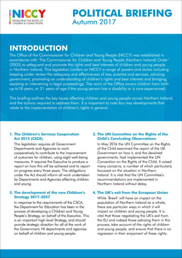 NICCY Political Briefing - Autumn 2017 - Niccy