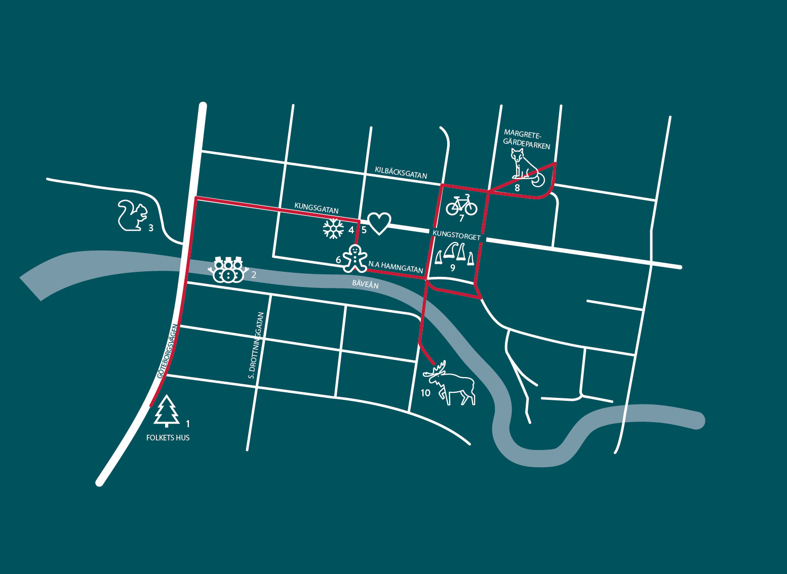 Karta över julljuspromenaden 2024 - Uddevalla Energi