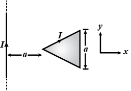 An equilateral triangular loop is kept near to a current carrying long wire as shown in figure ...