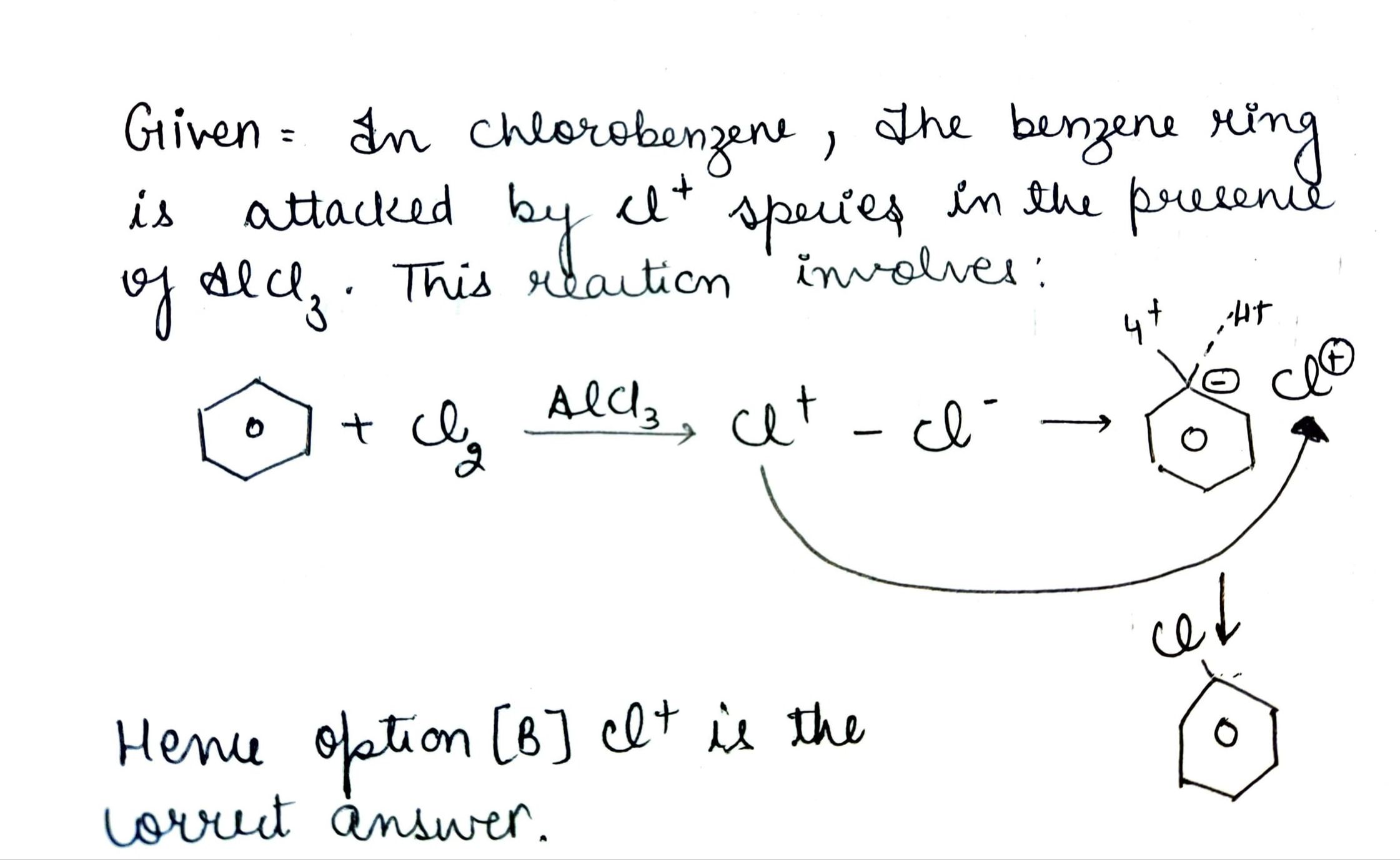 Chlorobenzene is formed by reaction of chlorine with benzene in the ...