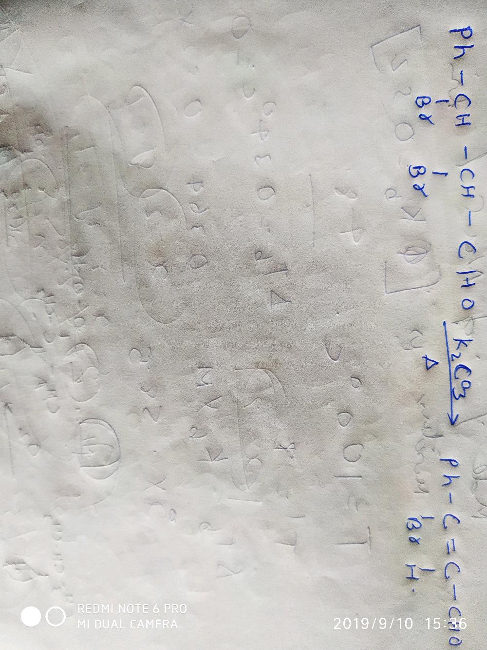 In the reaction, Ph-CH-CH-CHOK Coz → X (major product). 'X' is Br Br (A) PHCH=C—CHO Br (C) Ph-C ...