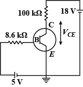 For the transistor circuit shown in figure, if beta = 100, voltage drop ...