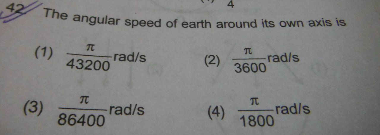The angular speed of rotation of the earth is
