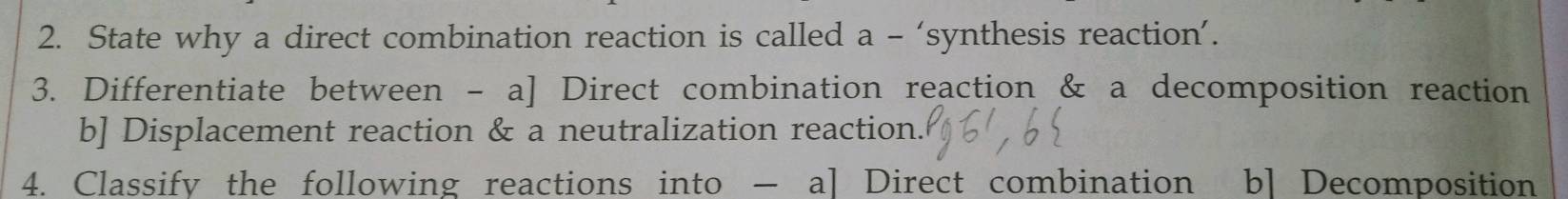 2. State why a direct combination reaction is called a - 'synthesis ...