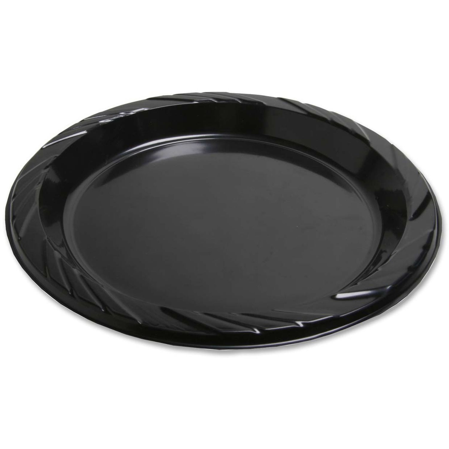 Round Plastic Black Plates by Genuine Joe GJO10429CT | OnTimeSupplies.com