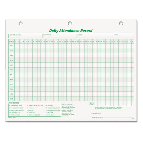 Daily Attendance Card by TOPS TOP3284 | OnTimeSupplies.com