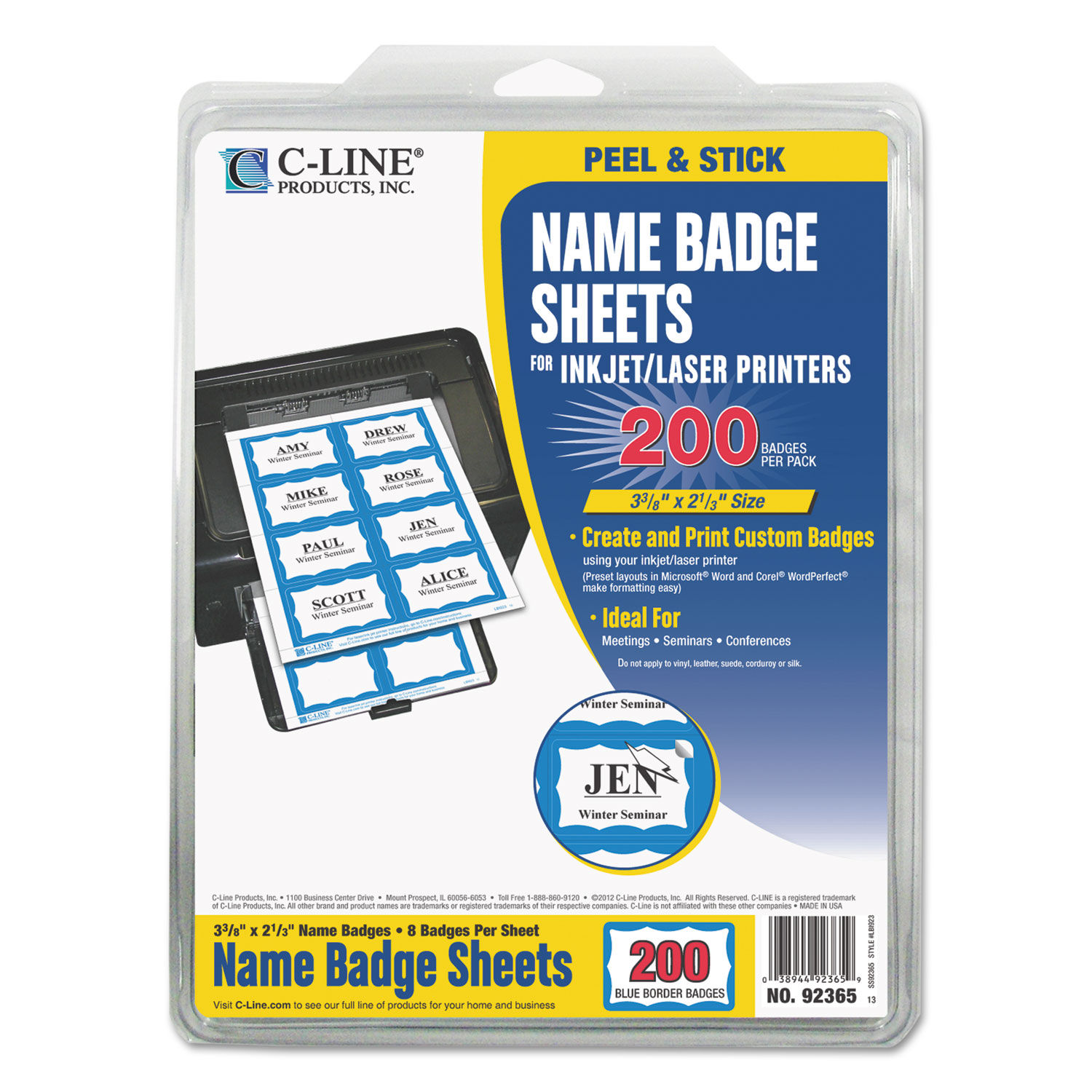 Laser Printer Name Badges by C-Line® CLI92365 | OnTimeSupplies.com