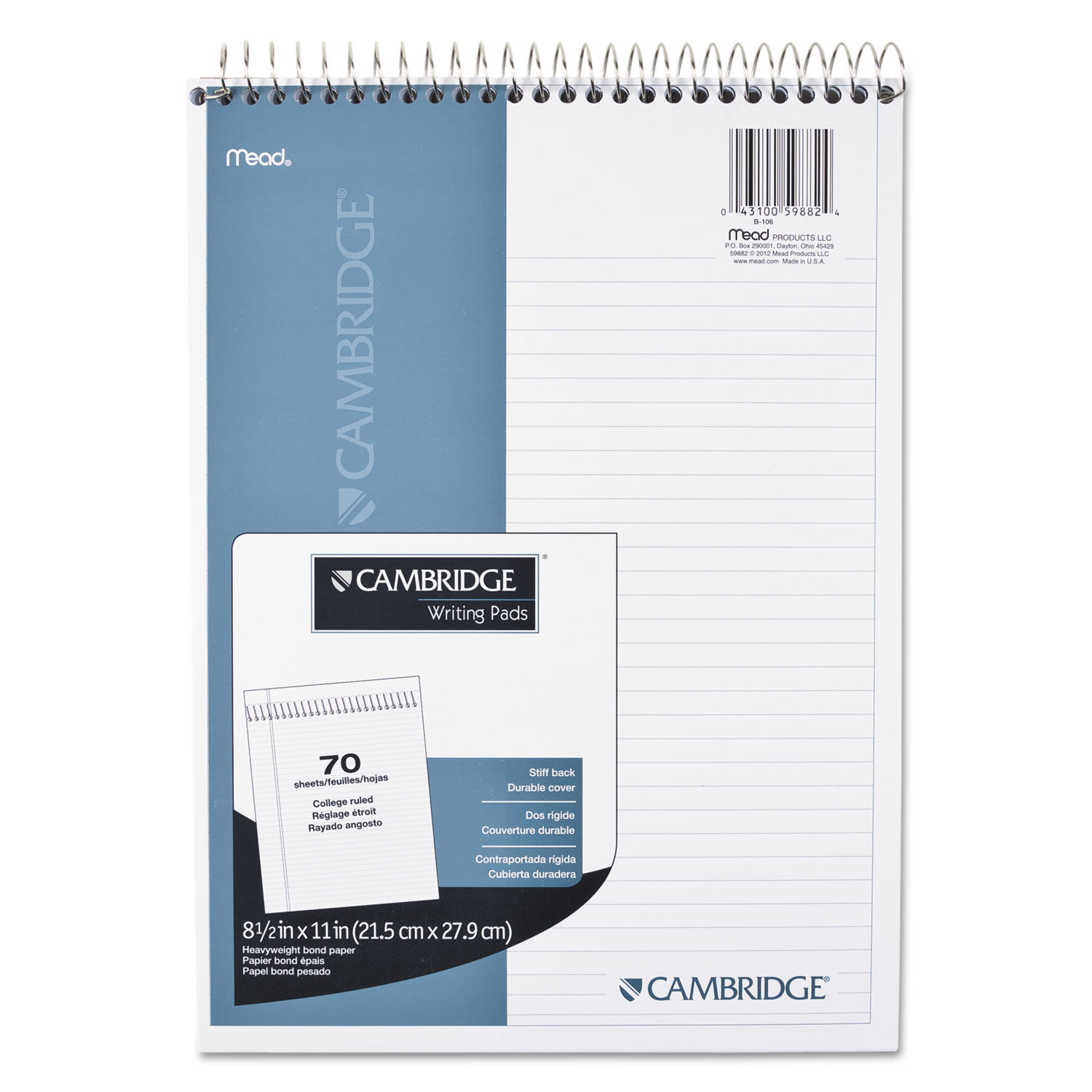 Stiff-Back Wire Bound Notepad by Cambridge® MEA59882 | OnTimeSupplies.com