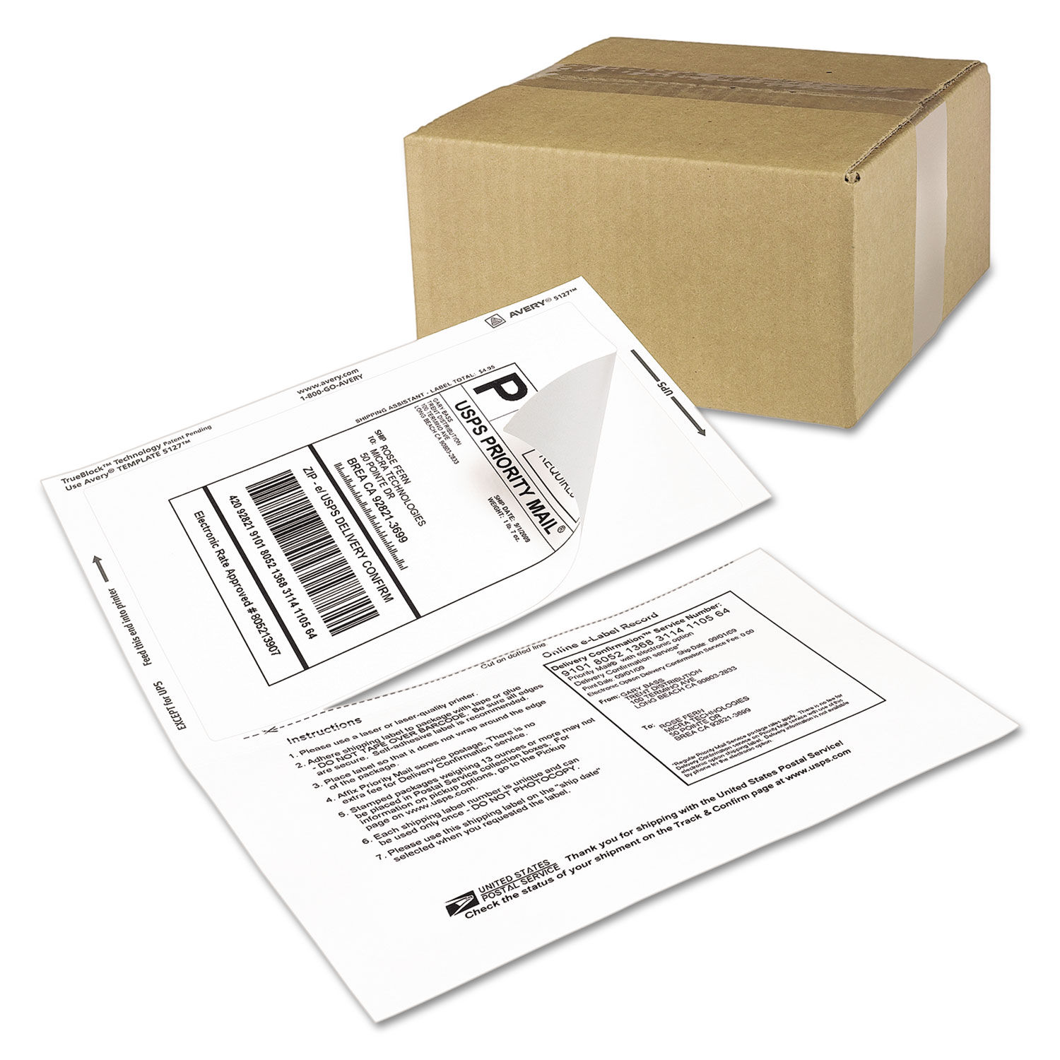 Shipping Labels with Paper Receipt and TrueBlock Technology by Avery ...