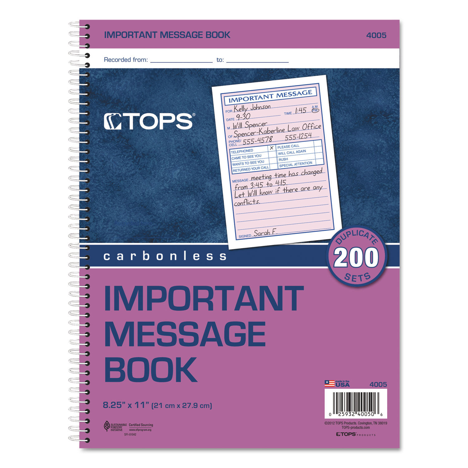 Telephone Message Book with Fax/Mobile Section by TOPS™ TOP4005 ...