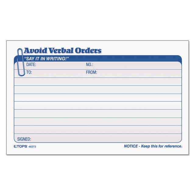 Avoid Verbal Orders Manifold Book by TOPS TOP46373 | OnTimeSupplies.com