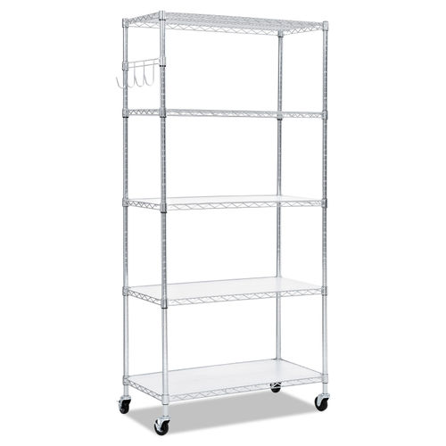 5-Shelf Wire Shelving Kit with Casters and Shelf Liners by Alera ...