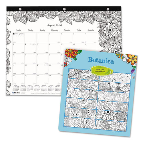 Academic DoodlePlan Desk Pad Mini Calendar w/Coloring Pages by Blueline ...