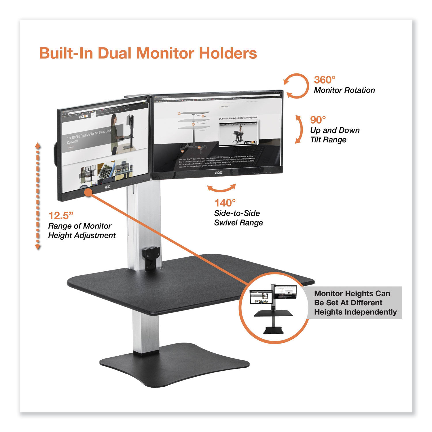 High Rise Electric Dual Monitor Standing Desk Workstation by Victor ...