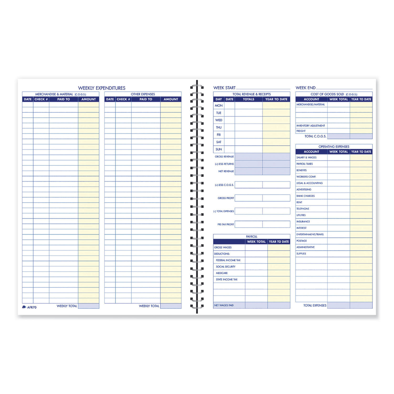 Weekly Bookkeeping Record Book by Adams® ABFAFR70 | OnTimeSupplies.com