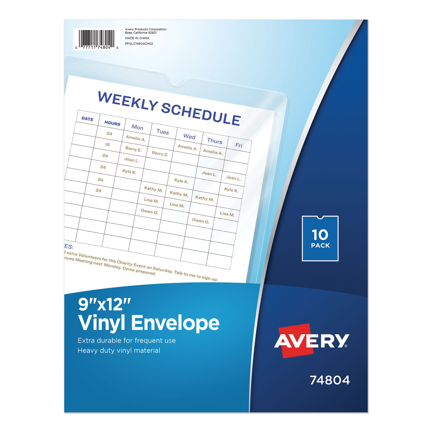 Top-Load Clear Vinyl Envelopes w/Thumb Notch by Avery® AVE74804 ...