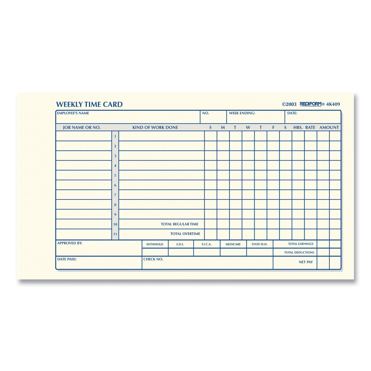 Weekly Employee Time Cards by Rediform® RED4K409 | OnTimeSupplies.com