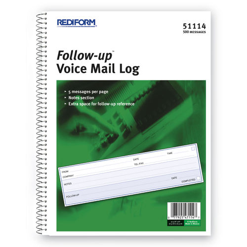 Follow-up Wirebound Voice Mail Log Book by Rediform® RED51114 ...