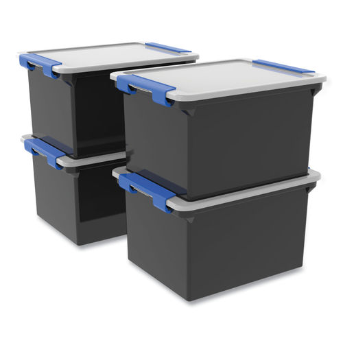Tote with Locking Handles by Storex STX61543U04C | OnTimeSupplies.com