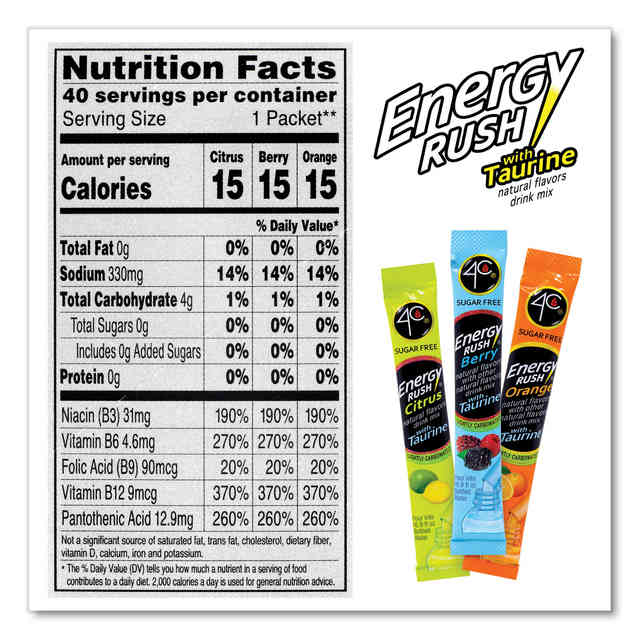 Energy Rush Sugar Free Drink Mix with Taurine Variety Pack by 4C ...