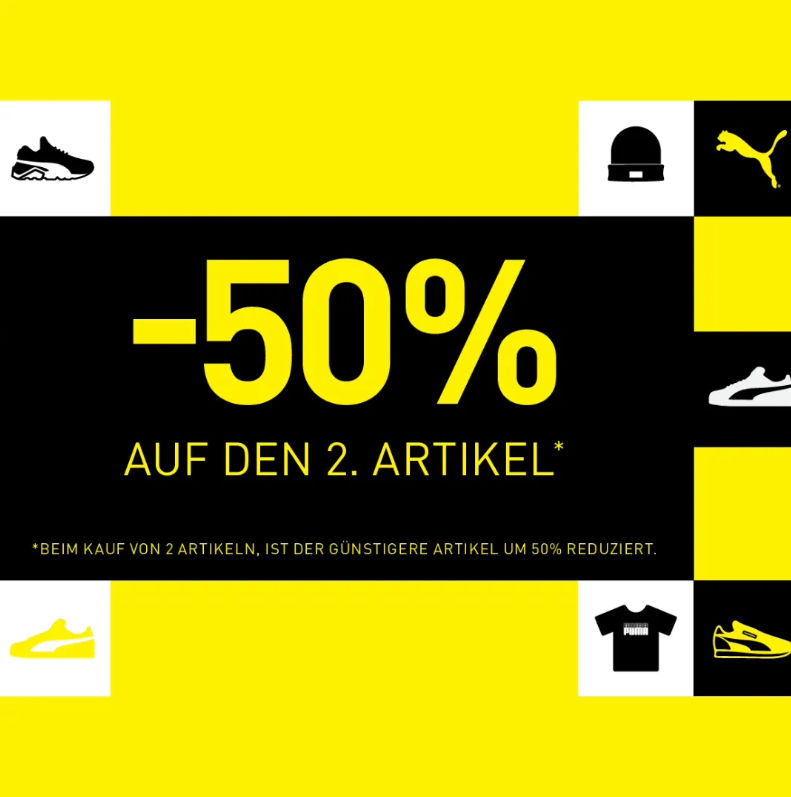 Puma: 50% Rabatt auf den 2. Artikel