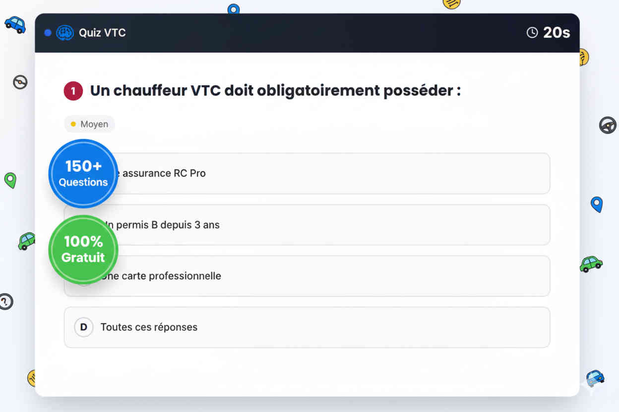 Quiz Examen VTC Gratuit 2025 : 150+ Questions + Corrections Détaillées