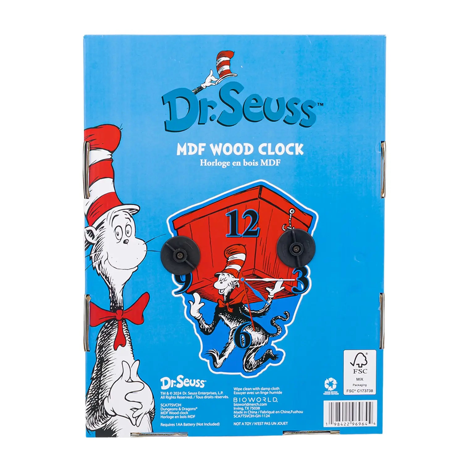 Wholesale Dr. Seuss Cat in The Hat Wood Clock | MULTI | SKU: 13083