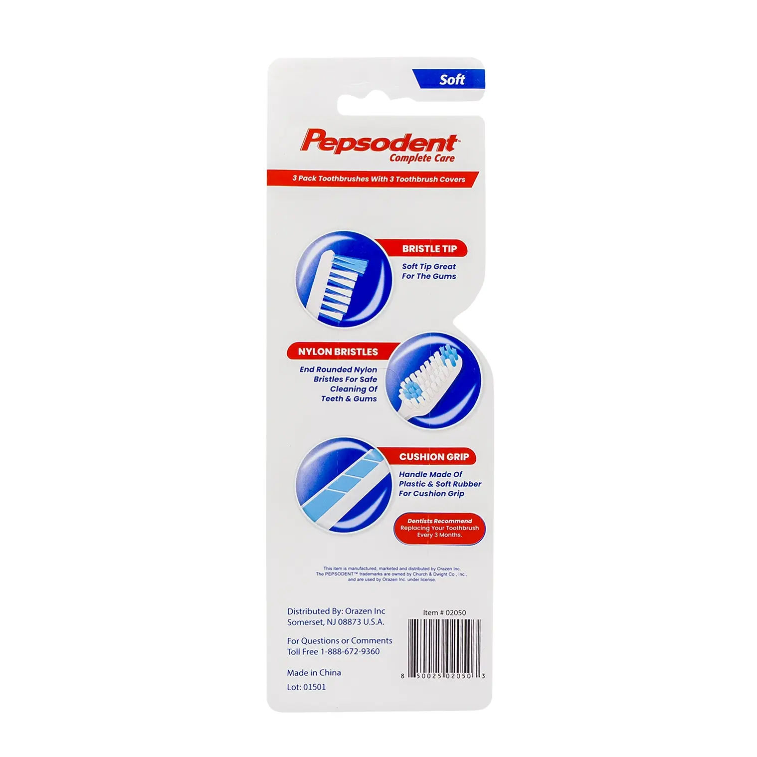 Wholesale Pepsodent Complete Care 3pk Soft Toothbrushes and 3 Covers ...
