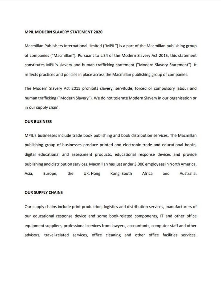 Macmillan's Modern Slavery Act Statement - Pan Macmillan Macmillan's Modern Slavery Act Statement - Pan Macmillan