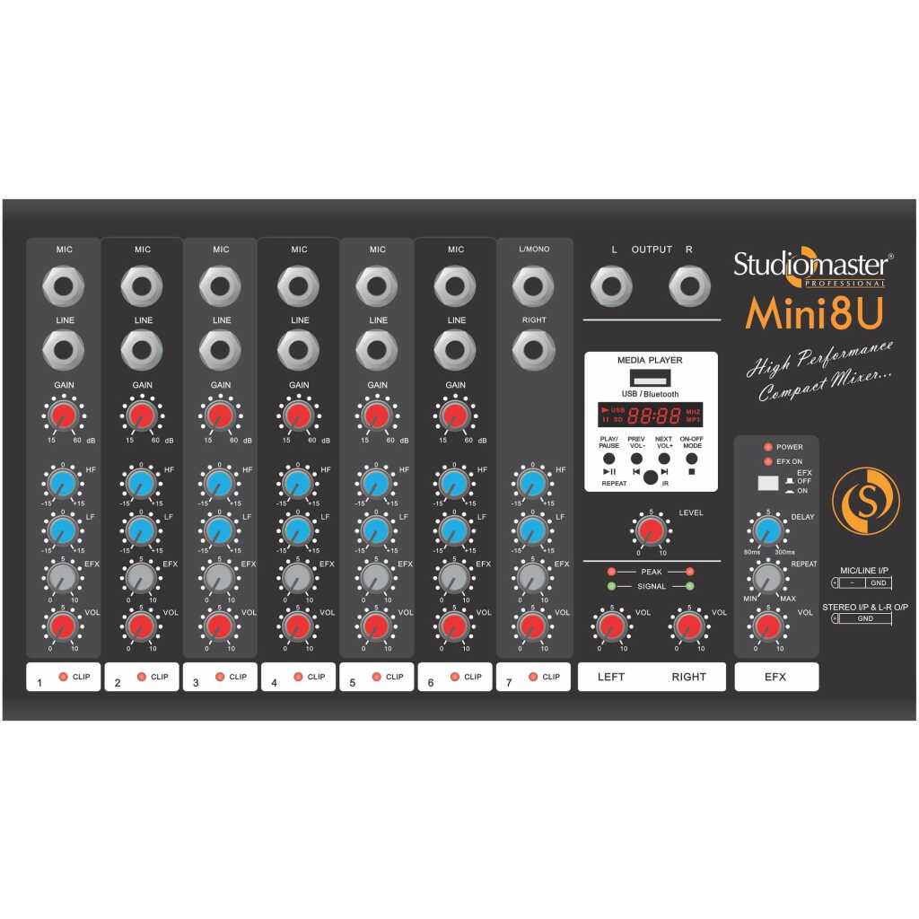 Studiomaster Mini 8U Mixer With Bluetooth, Recording And USB (8 Channel)