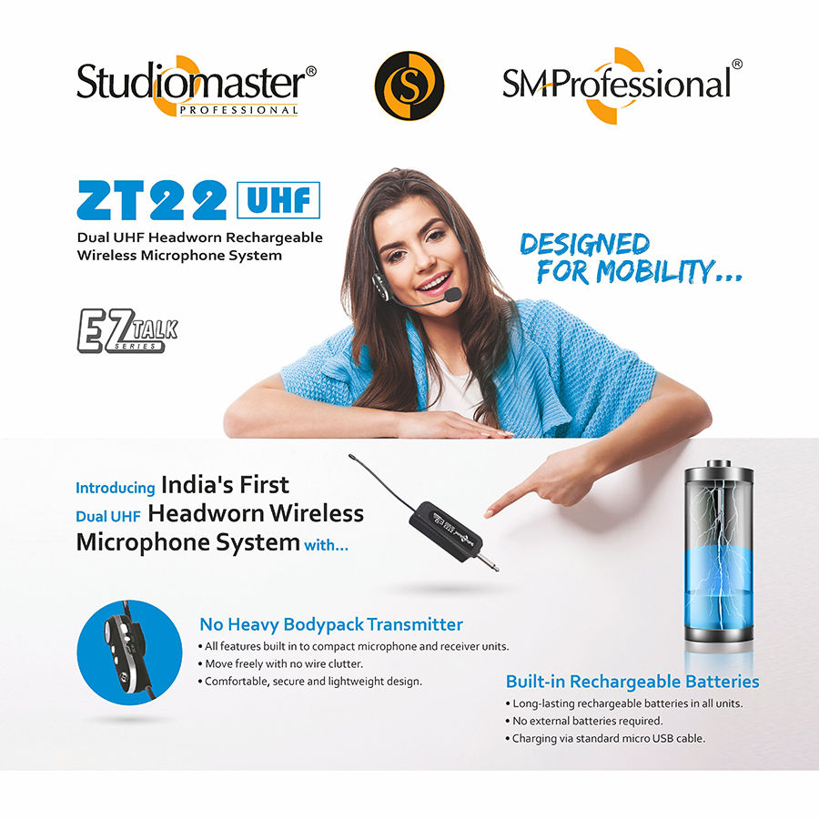 Studiomaster ZT 22 Dual Headworn Rechargeable Wireless Microphone