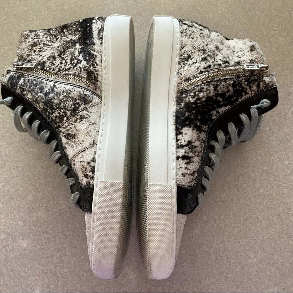 P448 Cow Print Star Sherpa Minimalist Coastal Cowgirl Western High Top ...
