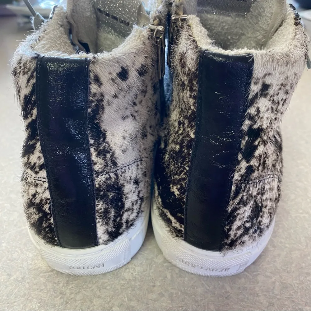 P448 Cow Print Star Sherpa Minimalist Coastal Cowgirl Western High Top ...
