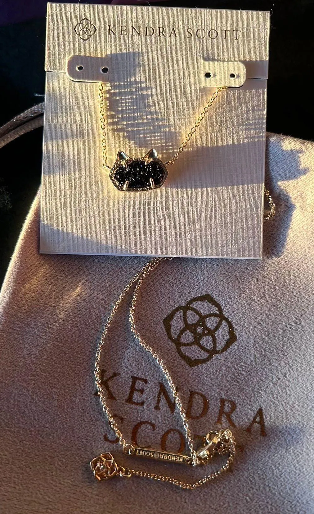 Kendra Scott Elisa Cat Pendant Necklace in Gold/Drusy new Pouch Gold ...