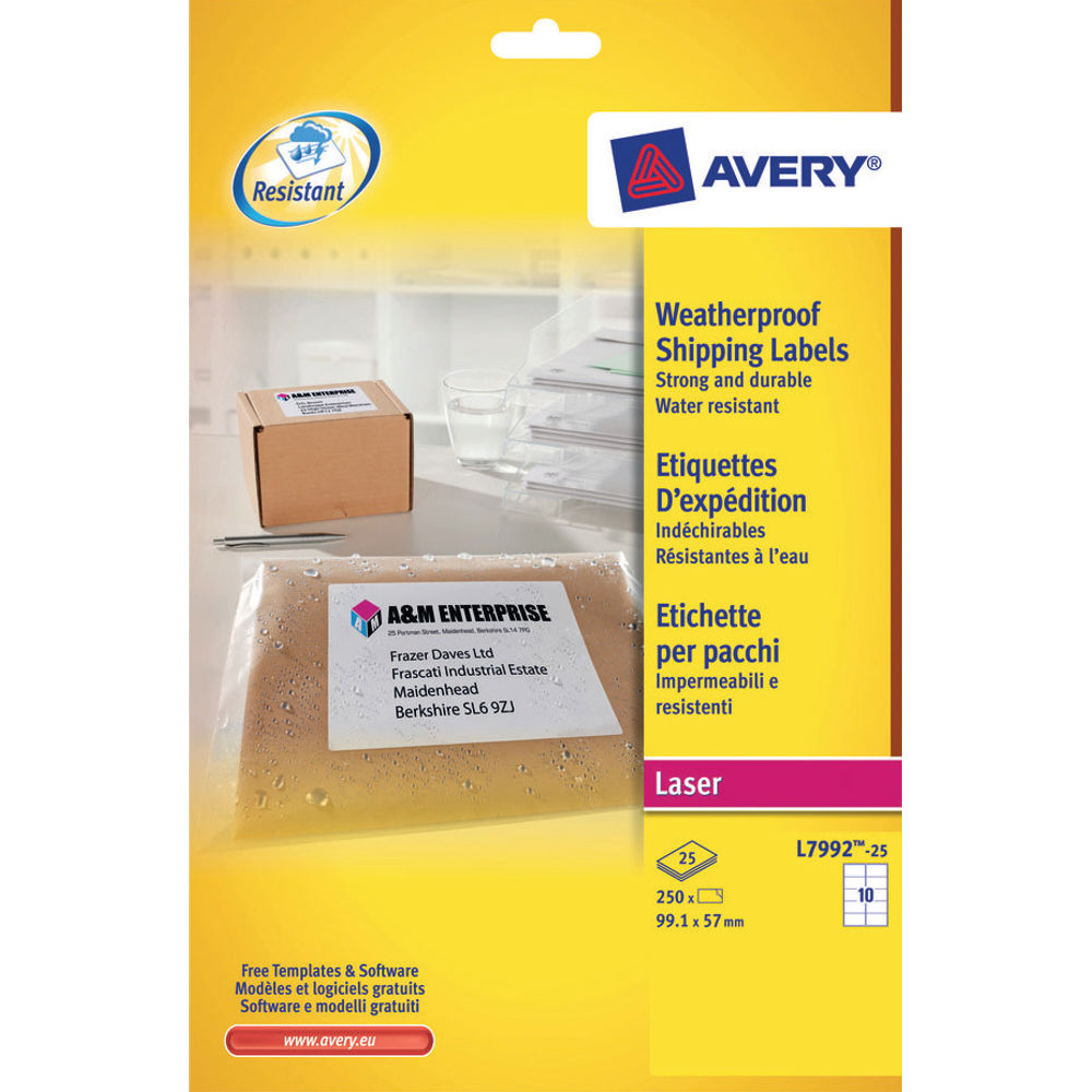 Avery Weatherproof Shipping Label 99.1x57mm 10 Per Sheet White (250 ...