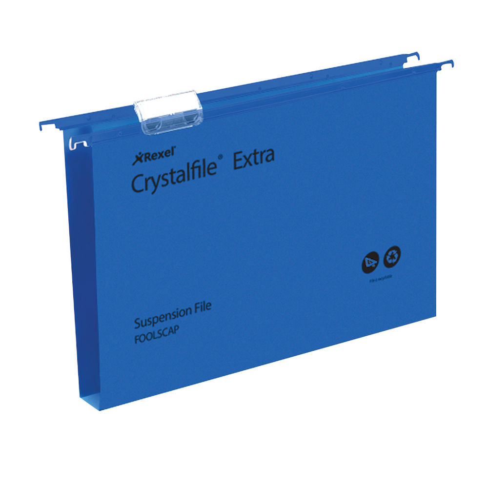 Rexel Crystalfile Extra Foolscap Suspension File, Blue - Pack of 25 - 70633 Rexel Crystalfile Extra Foolscap Suspension File, Blue - Pack of 25 - 70633