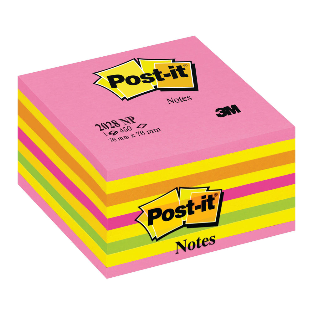 Post-it 76x76mm Neon Note Cube 2028NP