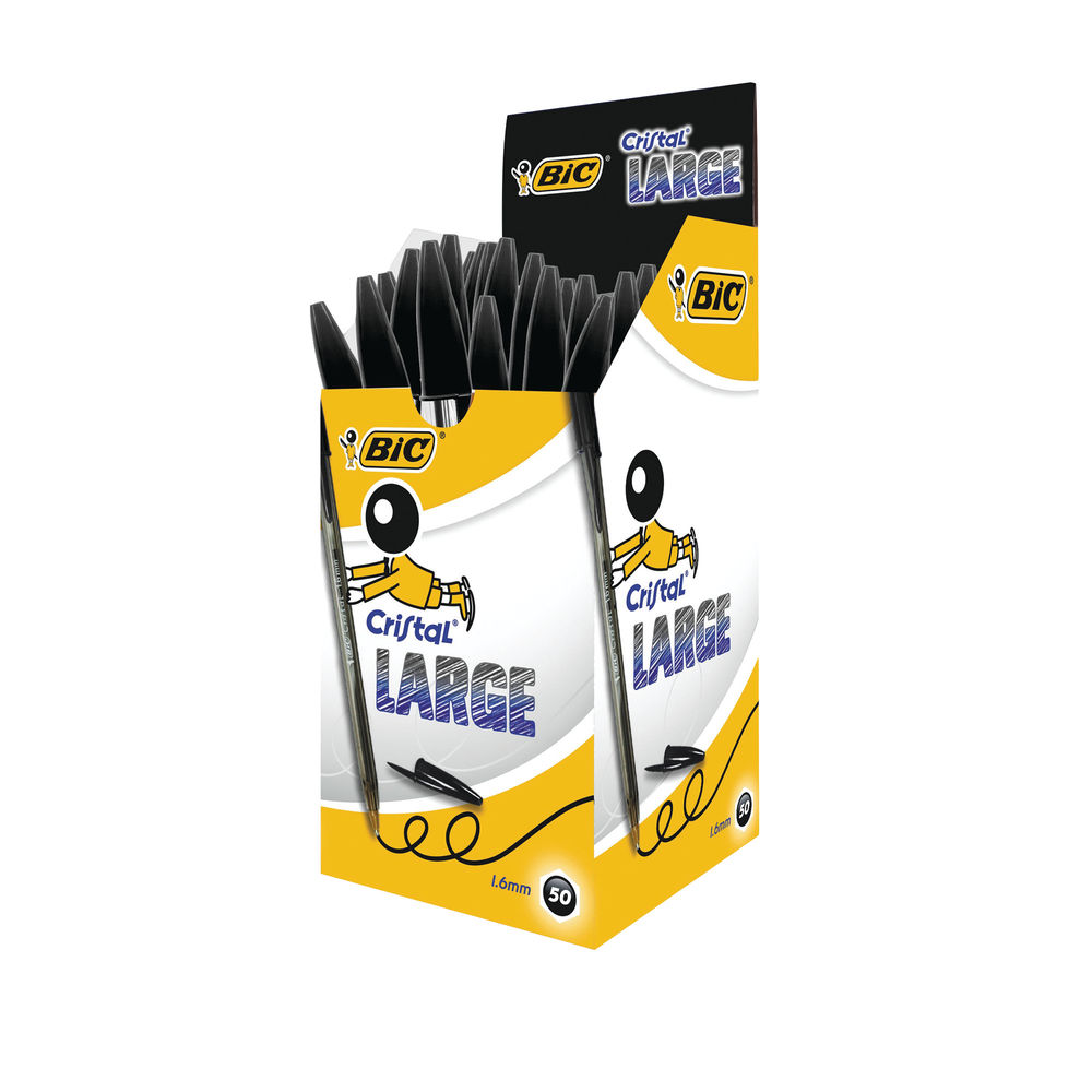 Bic Cristal Large 1.6mm Black Ballpoint Pen (50 Pack) 880648
