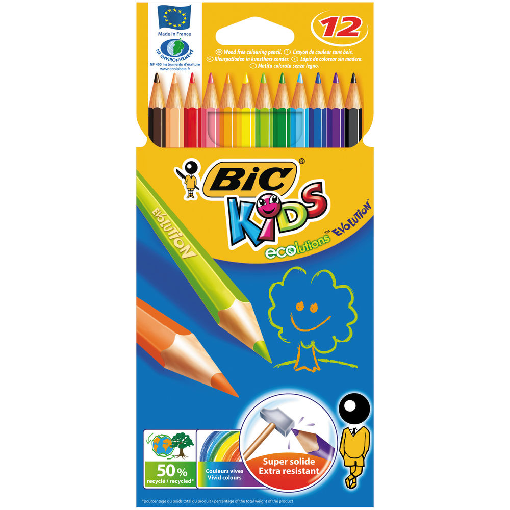 Bic Kids Evolution Ecolutions Colouring Pencils Assorted (12 Pack) 829029