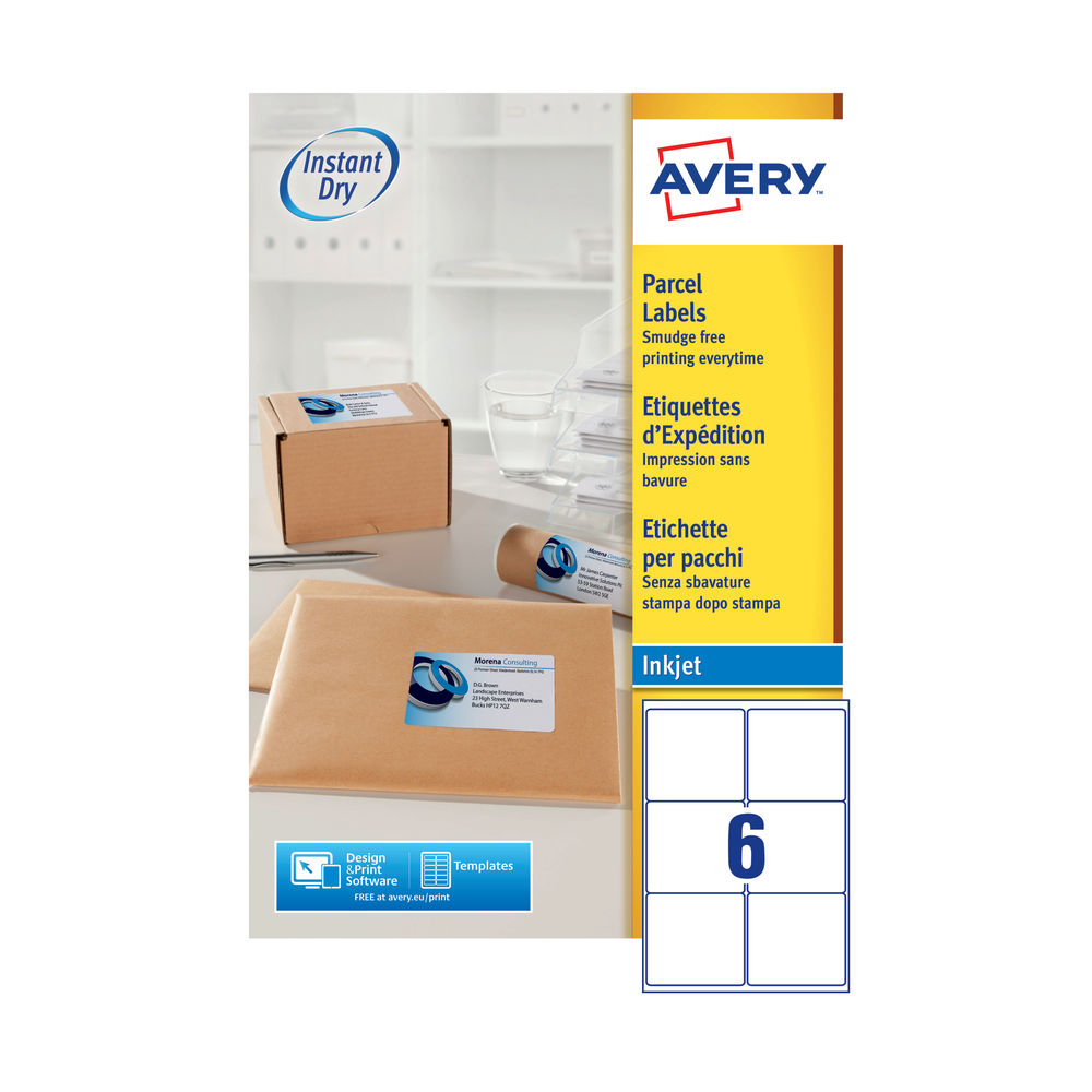 Avery Inkjet Parcel Labels QuickDRY 99.1 x 93.1mm 6 Per Sheet White ...