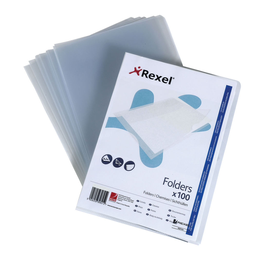 Rexel Superfine Cut Flush Folder A4 Clear (100 Pack) 12175