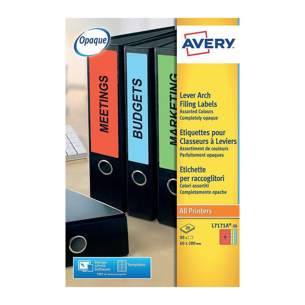 Avery Assorted Lever Arch Spine Label 200x60mm (80 Pack) L7171A-20