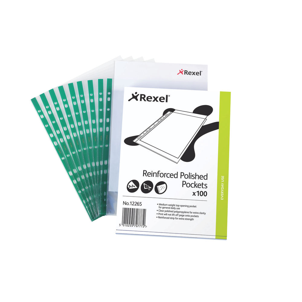 Rexel Pockets Reinforced Polypropylene Clear (100 Pack) CKP/A4 12265