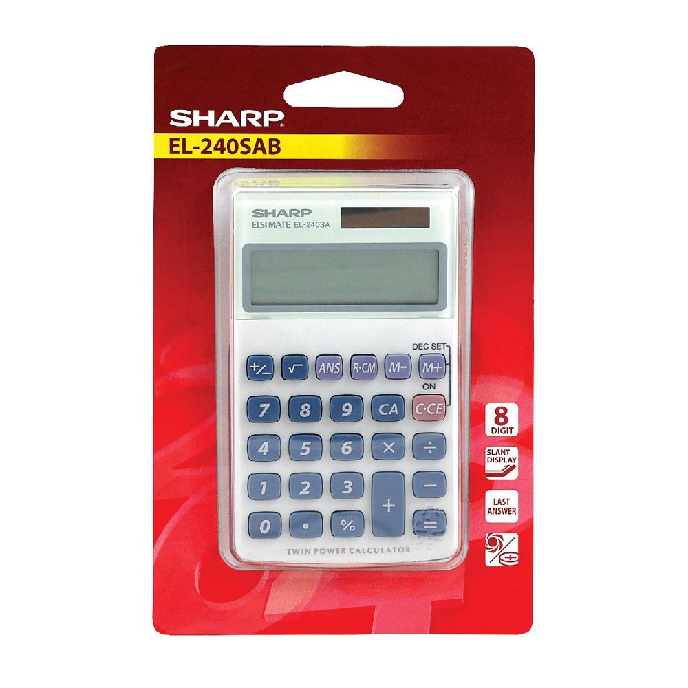 Sharp EL-240SAB Handheld Calculator, 8 Digit Display - 5491192 Sharp EL-240SAB Handheld Calculator, 8 Digit Display - 5491192