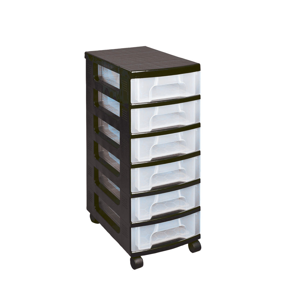 Really Useful Black 6 Drawer Plastic Storage Tower St6x7c