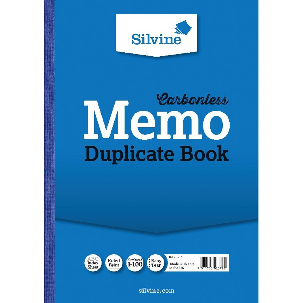 Silvine Carbonless 1-100 Memo Duplicate Book, Pack of 3 - SV42372 Silvine Carbonless 1-100 Memo Duplicate Book, Pack of 3 - SV42372