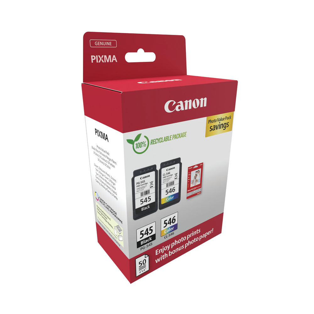 Canon PG-545/CL-546 Inkjet Cartridge + Glossy Photo Paper Black/Colour ...