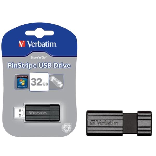 Verbatim 32GB Black Pinstripe USB 2.0 Drive - 49064