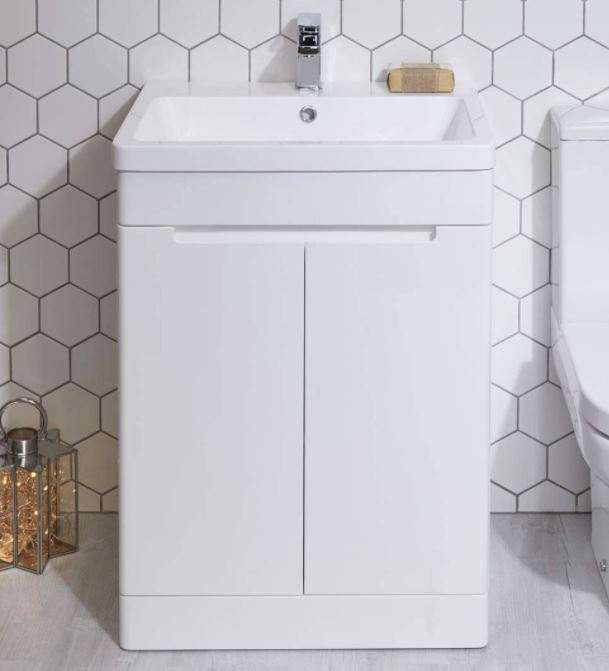 Selkirk Floor Standing 2 Door Unit with Basin Gloss White 600mm - 53101 ...